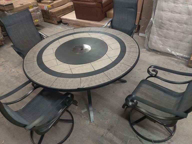 60" Round Patio Table w/ Swivel Chair Set | Open Box - Rio Grande Trade
