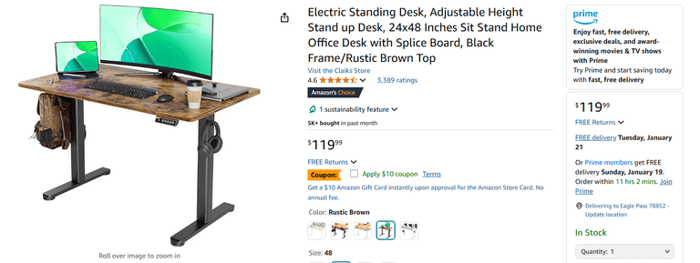 Electric Standing Desk, Adjustable Height Stand up Desk 48'' | Open Box ...