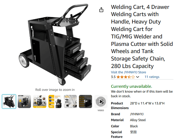 4 Drawer Welding Carts with Handle, 280 Lbs Capacity | Open Box - Rio ...