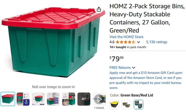 HOMZ 2-Pack Storage Bins, Heavy-Duty Stackable Containers, 27 Gallon ...