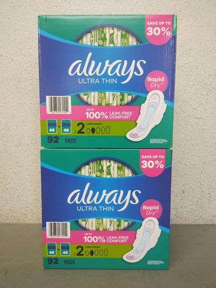 Always Ultra Thin Pads, 92 Pads/Box, Set Of 2 Boxes | Open Box - Rio ...