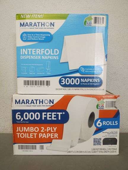 Marathon Paper Goods Bundle: 6 Rolls Jumbo Toilet Paper And 3000 ...