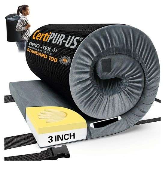 CYMULA, Portable Rollup Memory Foam Camping Mattress Pad, 72"L, Gray ...