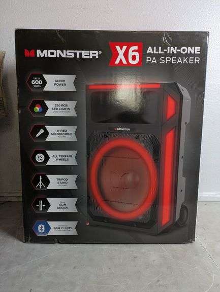 MONSTER X6 All-In-One 600W PA Speaker 15" Sub-Woofer and 1" Tweeter ...