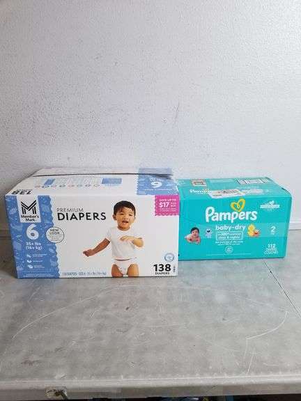 MEMBER'S MARK Premium Diapers Size 6 138 CT & PAMPERS Baby-Dry Size 2 ...