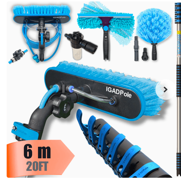 IGAD Pole 6m/20FT Washing Kit, Water Fed Brush, Cobweb Duster and 10 ...