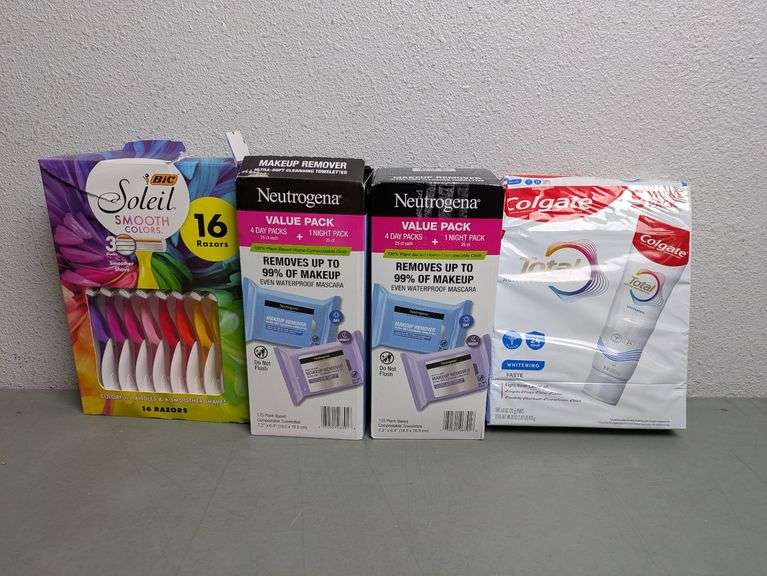 Neutragena makeup Rmover, Colgate Toothpaste, and Bic Soleil Razors ...