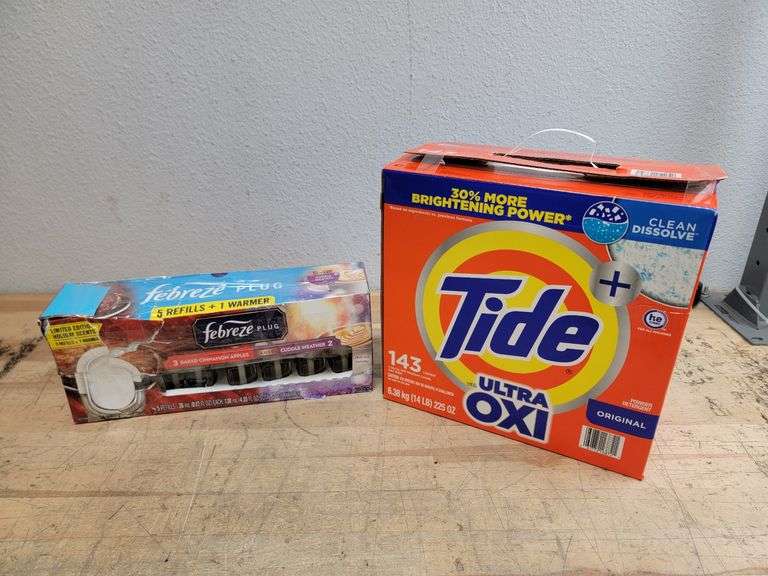 BUNDLE, Tide Ultra OXI 143 Loads, Power Detergent, & Febreze Plug w/ (5 ...