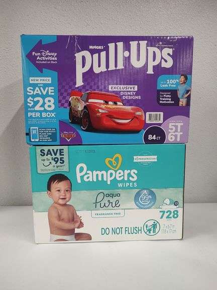 PAMPERS Aqua Pure Fragrance-Free Wipes, 728ct, & HUGGIES Pull-Ups, Size ...