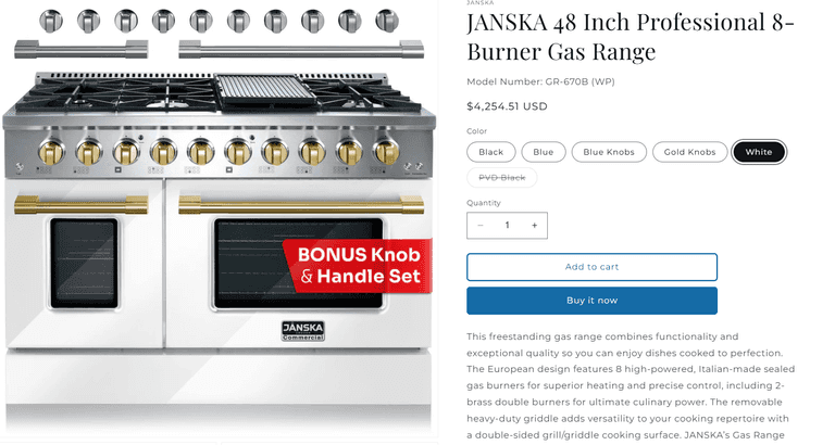 JANSKA Professional Series 48" Freestanding 8-Burner Gas Range | Open ...