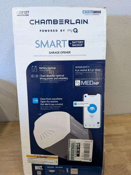 Chamberlain 1/2 HP Smart Chain Drive Garage Door Opener with Battery ...