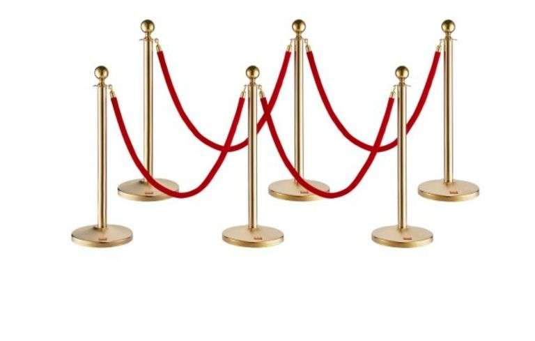 VEVOR, Stanchion Post w/ Red Velvet Rope, 6pk, 5' Ropes, Gold Posts ...