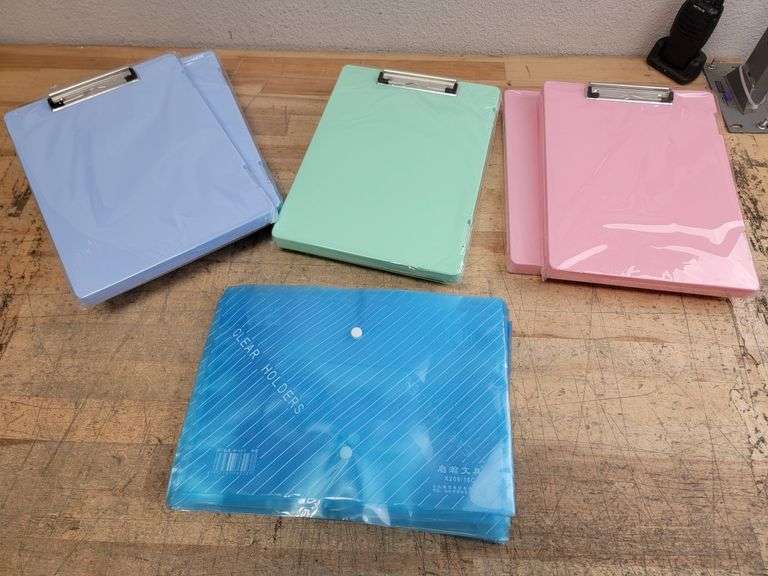 (7) Pastel Clipboards and (20) Blue/Clear Plastic Paper Packets Set ...