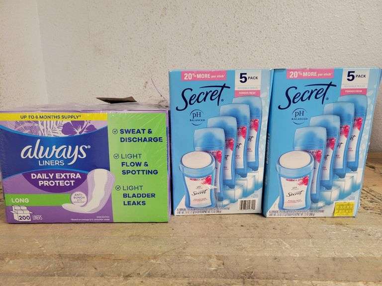 Toiletry Bundle - ALWAYS Liners Long 200ct, SECRET Deodorant 9pk | Open ...
