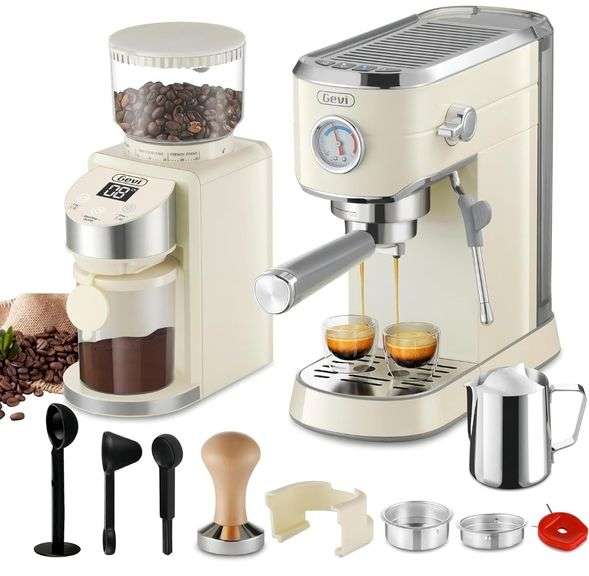 GEVI Espresso Machine w/ Grinder - Beige | Open Box | (See Condition ...