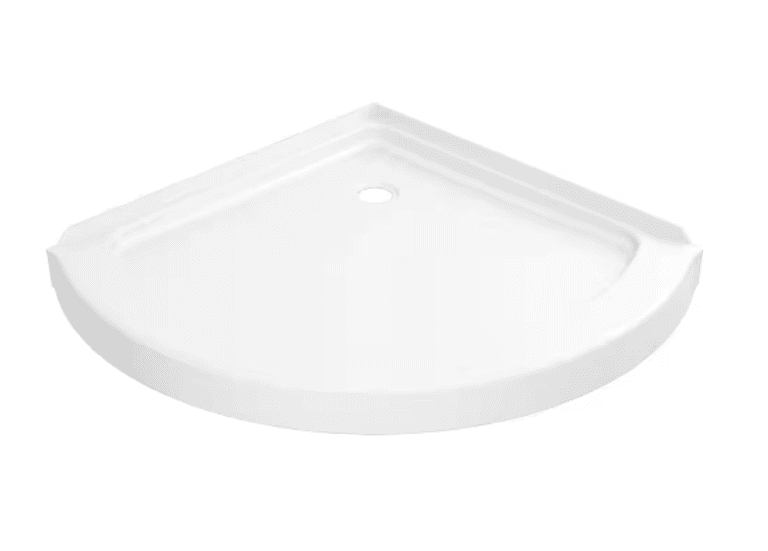 38 in. x 38 in. Round Corner Shower Pan Base with Corner Drain in White ...