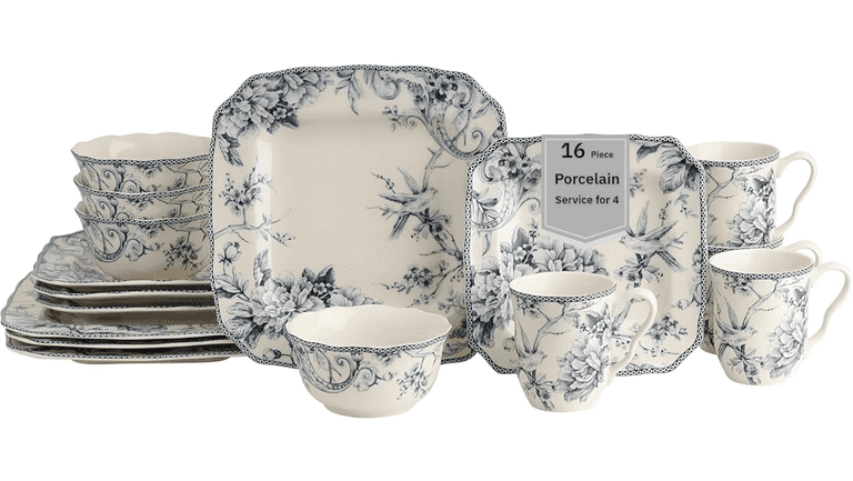 212 FIFTH Adelaide Square Floral Dinnerware Set, 16pc | Open Box | (See ...