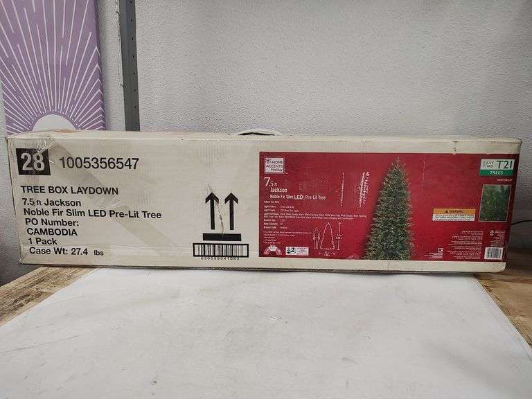 HOME ACCENTS Jackson Artificial Noble Fir Slim Pre-Lit LED Christmas ...