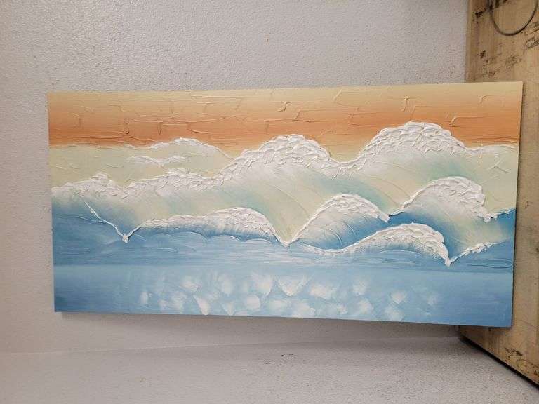 SLYART Abstract Blue Ocean Wave Wall Art, 24'' x48'' | Open Box | (See ...