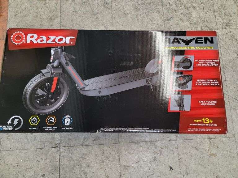 RAVEN - Folding Electric Scooter w/ Charger 155lbs Capacity, Black ...
