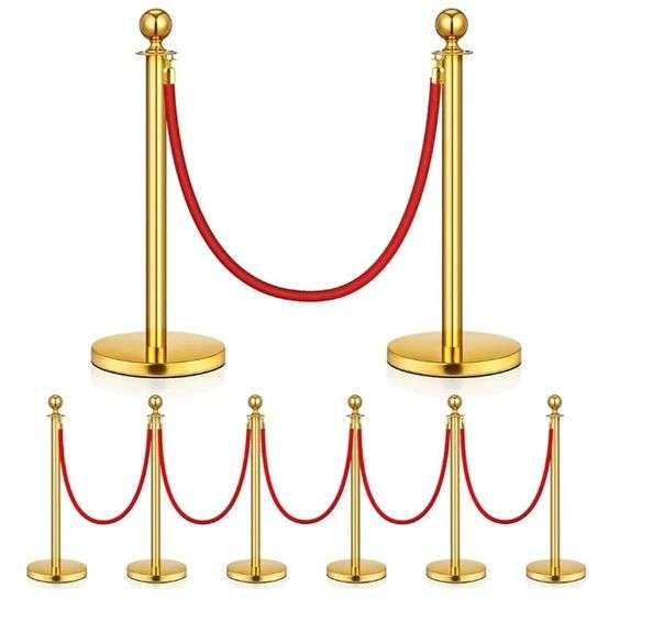 8pk Upgraded stainless Steel (Gold) & Velvet Red Ropes, 5FT | Open Box ...