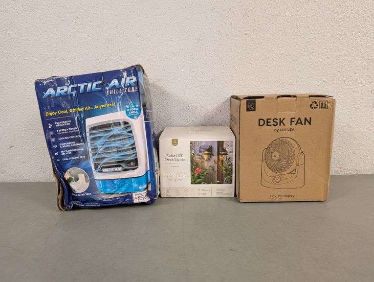 Artic Air Chill Zone, Iris USA Desk Fan, and Solar LED Deck Lights ...