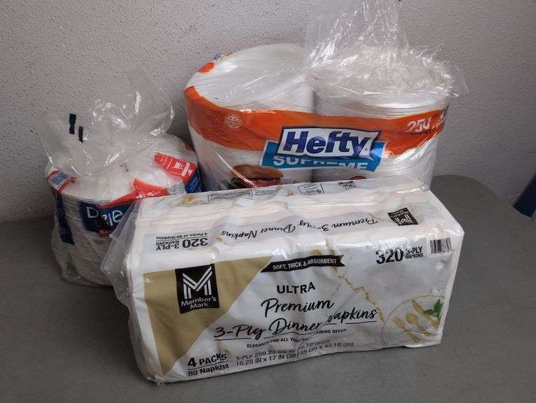BUNDLE - HEFTY Supreme 250ct Paper White Plates & Blue Rim White Paper ...