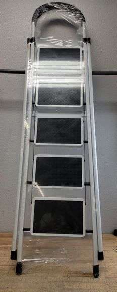 66" Tall White Heavy Duty Metal Ladder 5-Tier | Open Box | (See ...