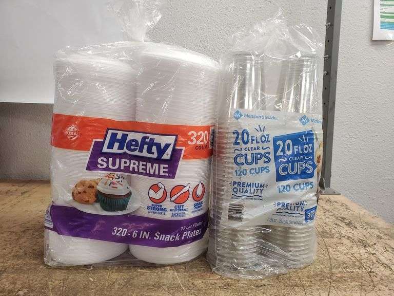 (BUNDLE) HEFTY Supreme Snack Plates 320 ct, Members Mark 20 fl oz. Cups ...