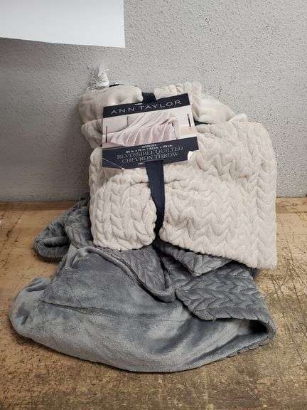 ANN TAYLOR Reversible Quilted Chevron Throws 2pk, Light Grey, Dark Grey ...