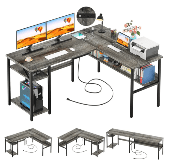 UNIKITO Reversible L Shaped Desk w/ Power Outlet 50.4 x 42.5 x 29 ...