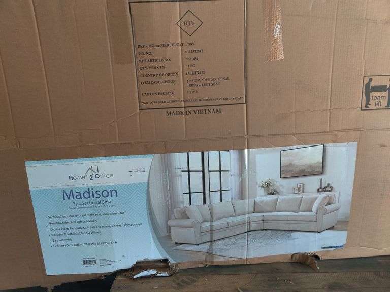 Home2Office Madison 3 Pc. Sectional, Missing Box 2 & 3 of 3 | Open Box ...