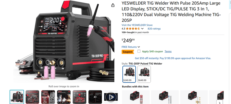 YESWELDER TIG Welder With Pulse 205Amp Large LED Display | Like New ...