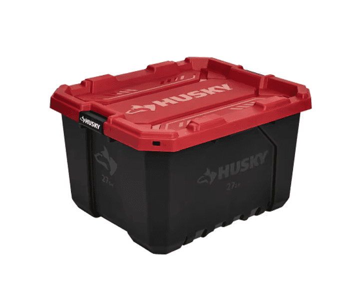 HUSKY 27 Gal. Pro Grip Storage Tote in Black with Red Lid | Open Box ...