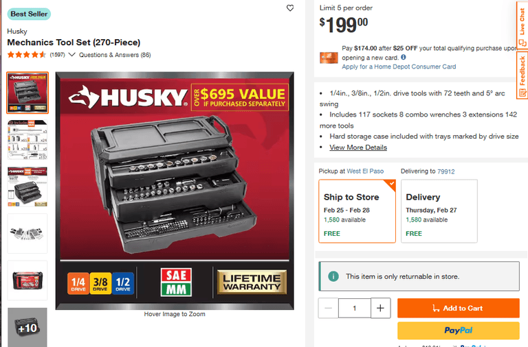 Husky Mechanics Tool Set (270-Piece) | Open Box | (See Condition Notes ...