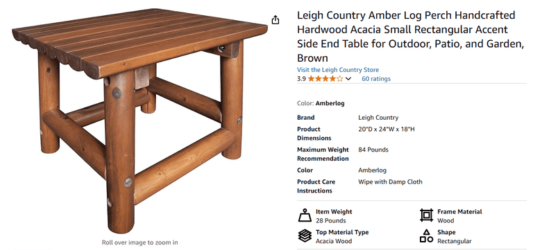 Leigh Country Amber Log Perch End Table | Damaged | (See Condition ...