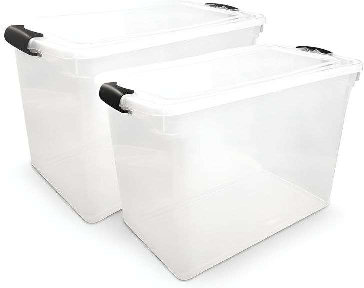 HOMZ 112 Quart Clear Plastic Storage Container with Latch, 2-Pack ...