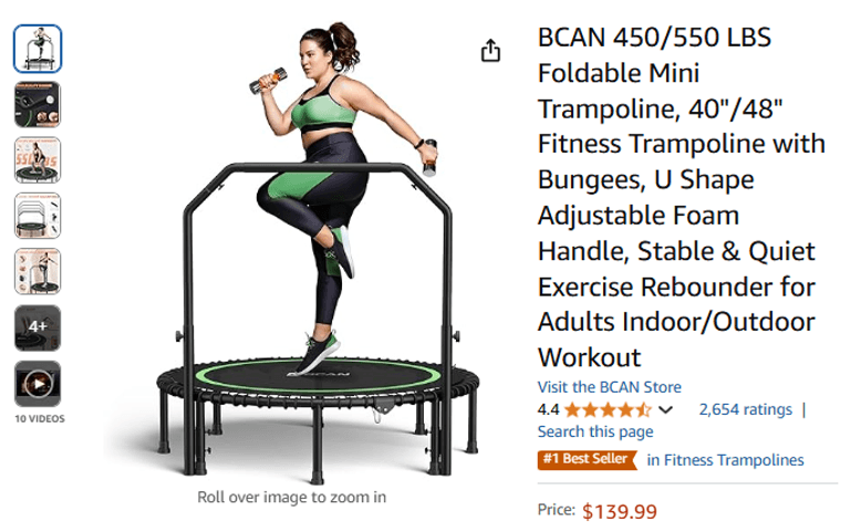 BCAN Foldable Mini Trampoline with U Shape Adjustable Foam Handle ...