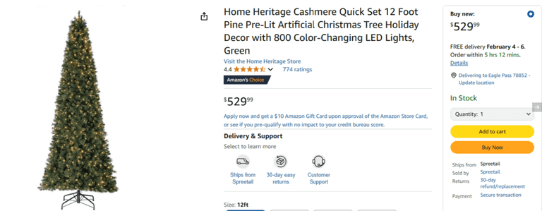 Home Heritage Cashmere Quick Set 12 Foot Pine Pre-Lit Artificial ...