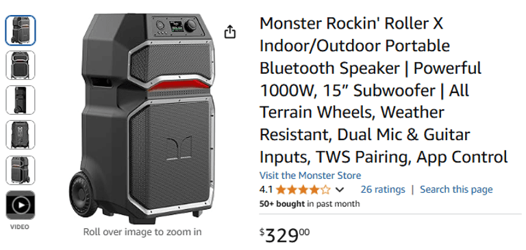 Monster Rockin' Roller X Indoor/Outdoor Portable Bluetooth Speaker ...