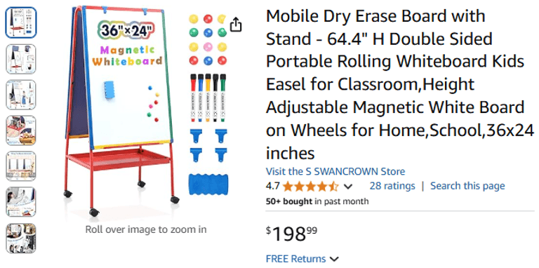 Mobile Dry Erase Board with Stand - 64.4" H Double Sided Portable ...