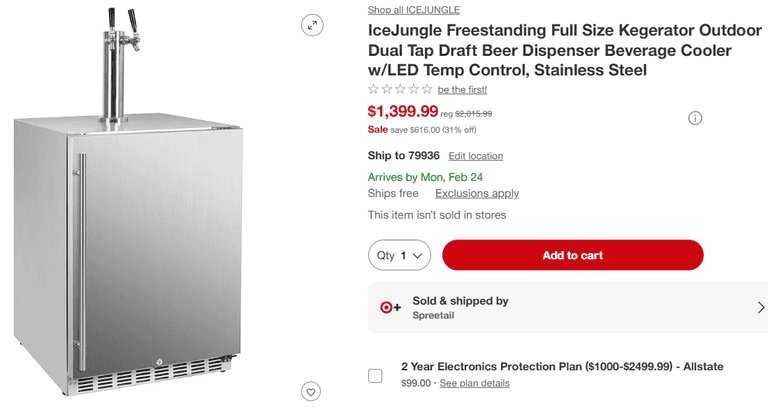 IceJungle Freestanding Full Size Kegerator Outdoor Dual Tap Draft Beer ...