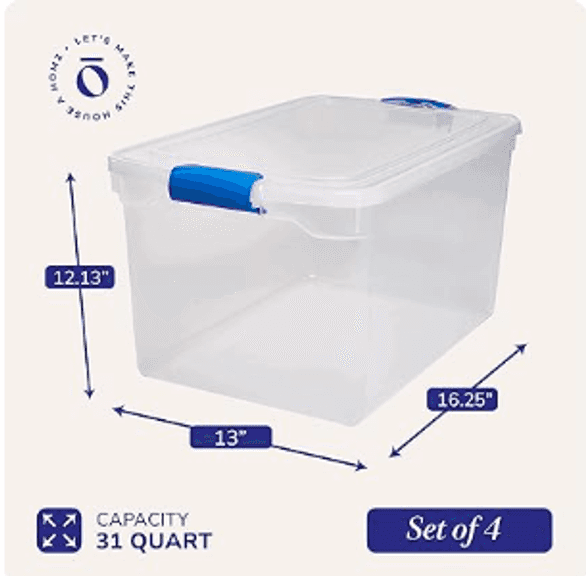 HOMZ 3-Pack Latching Lid, Large Clear Plastic Storage Bins with Lids ...