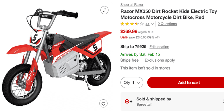 Razor MX350 Dirt Rocket Kids Electric Toy Motocross Motorcycle Dirt ...
