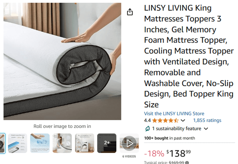 Linsy Living King Mattresses Topper | Open Box | (See Condition Notes ...