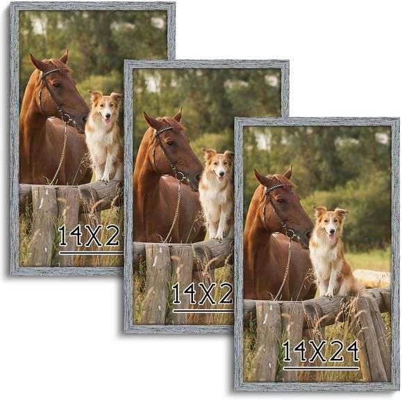 Grey 14x24 Frame Set of 3 - Rustic Woodgrain 14 x 24 Poster Frame with Plexiglass | Like New ...
