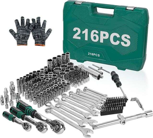 216 Piece Socket Set, Mechanics Tools Kit and Socket Set | Damaged ...