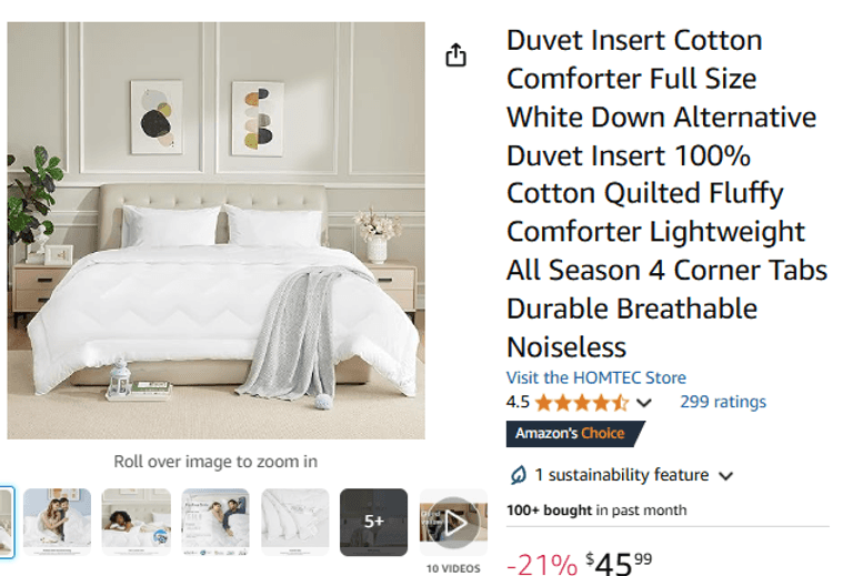 Duvet Insert Cotton Comforter Full Size | Open Box | (See Condition ...