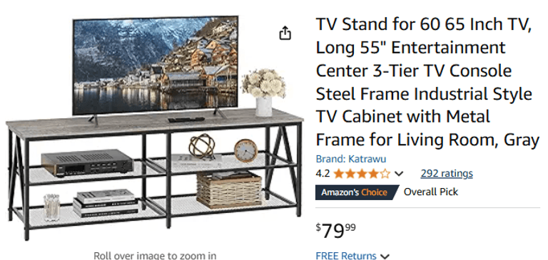Katrawu TV Stand for 65 Inch+ TV | Open Box | (See Condition Notes ...