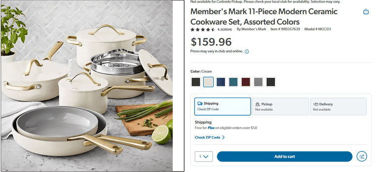 MEMBER'S MARK Ceramic Cookware Set, 11pc | Like New | (See Condition ...